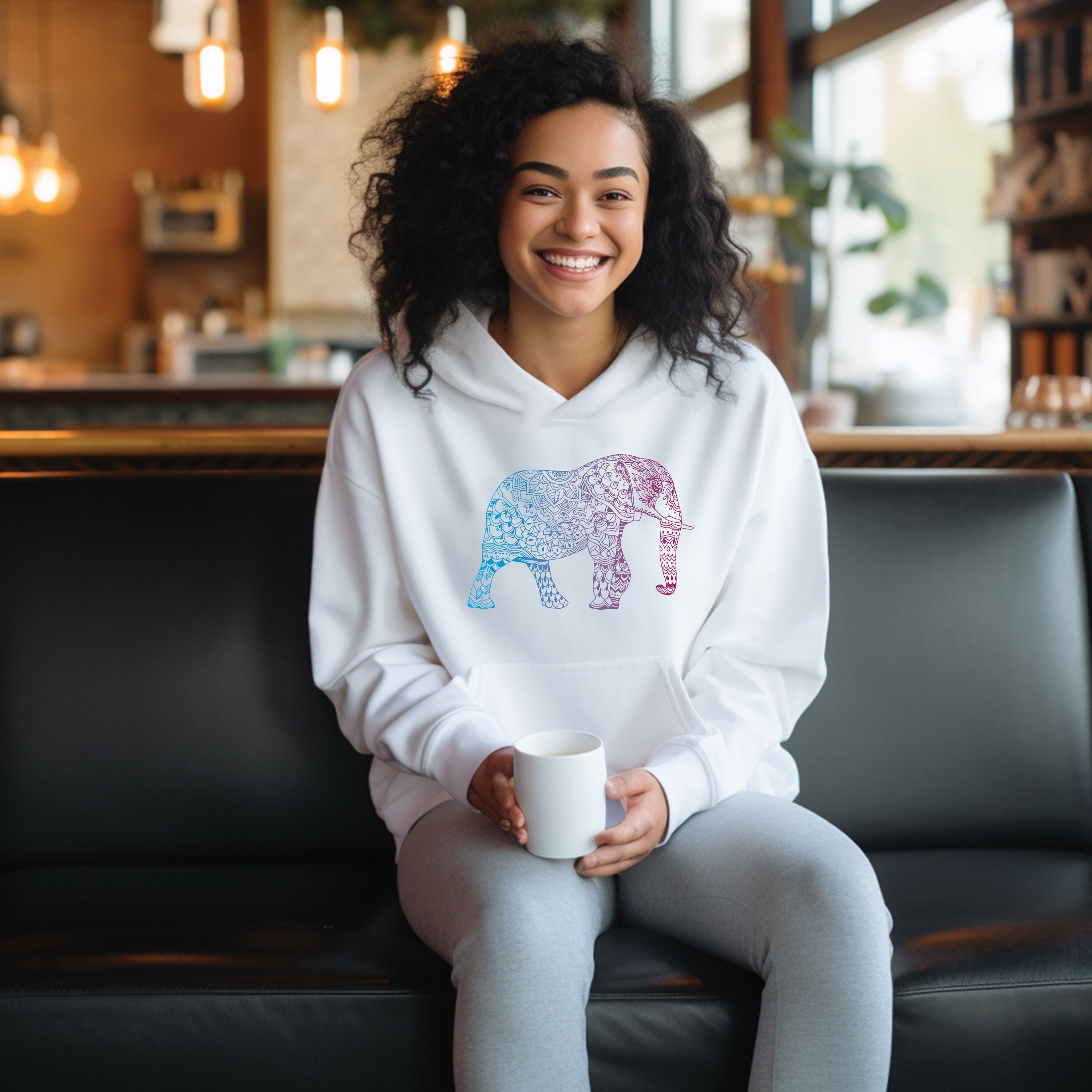 Colorful Elephant Hoodie, Elephant Art Sweatshirt Gift for Her ...