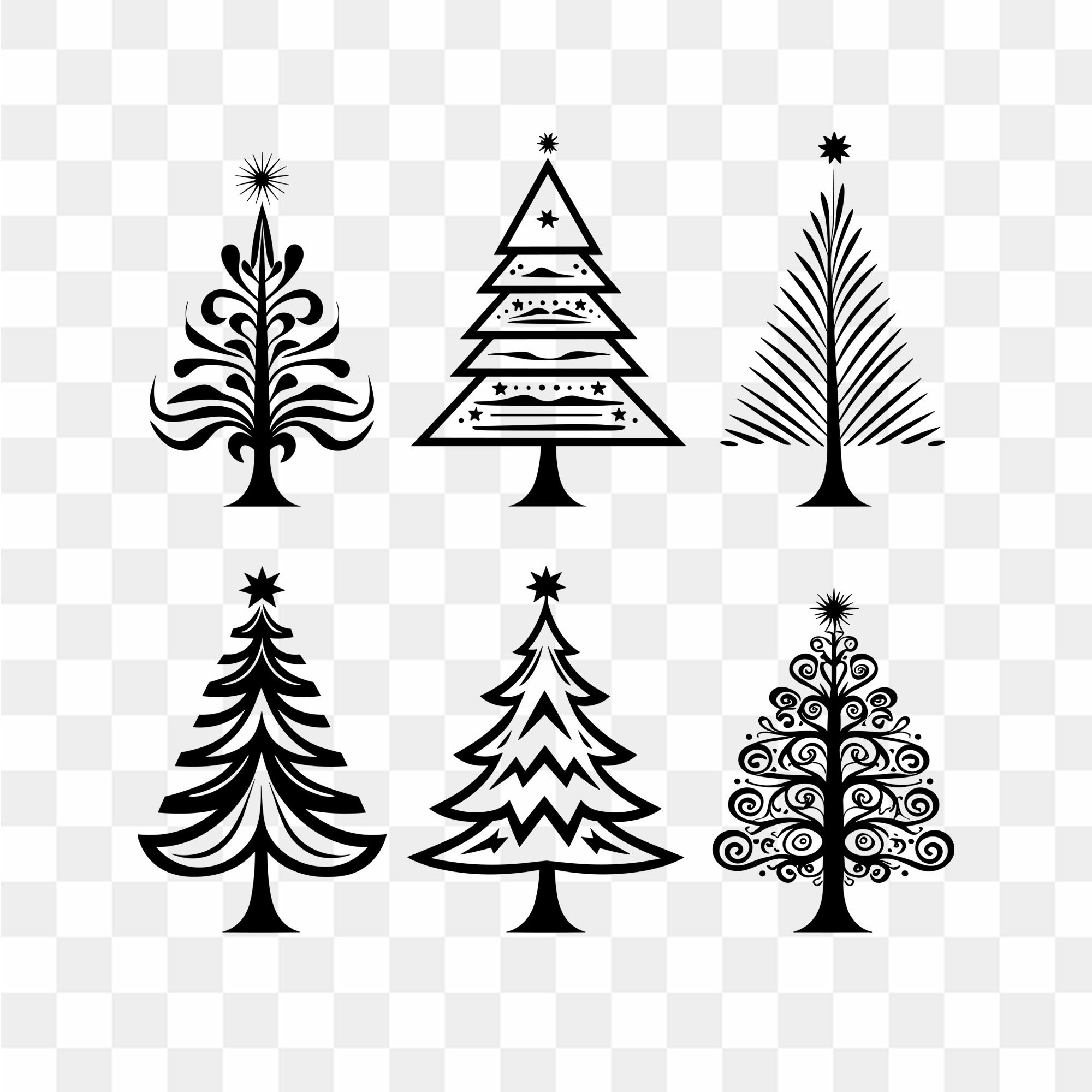 Elegant Black and White Xmas Trees SVG, Downloadable Christmas Tree PNG ...