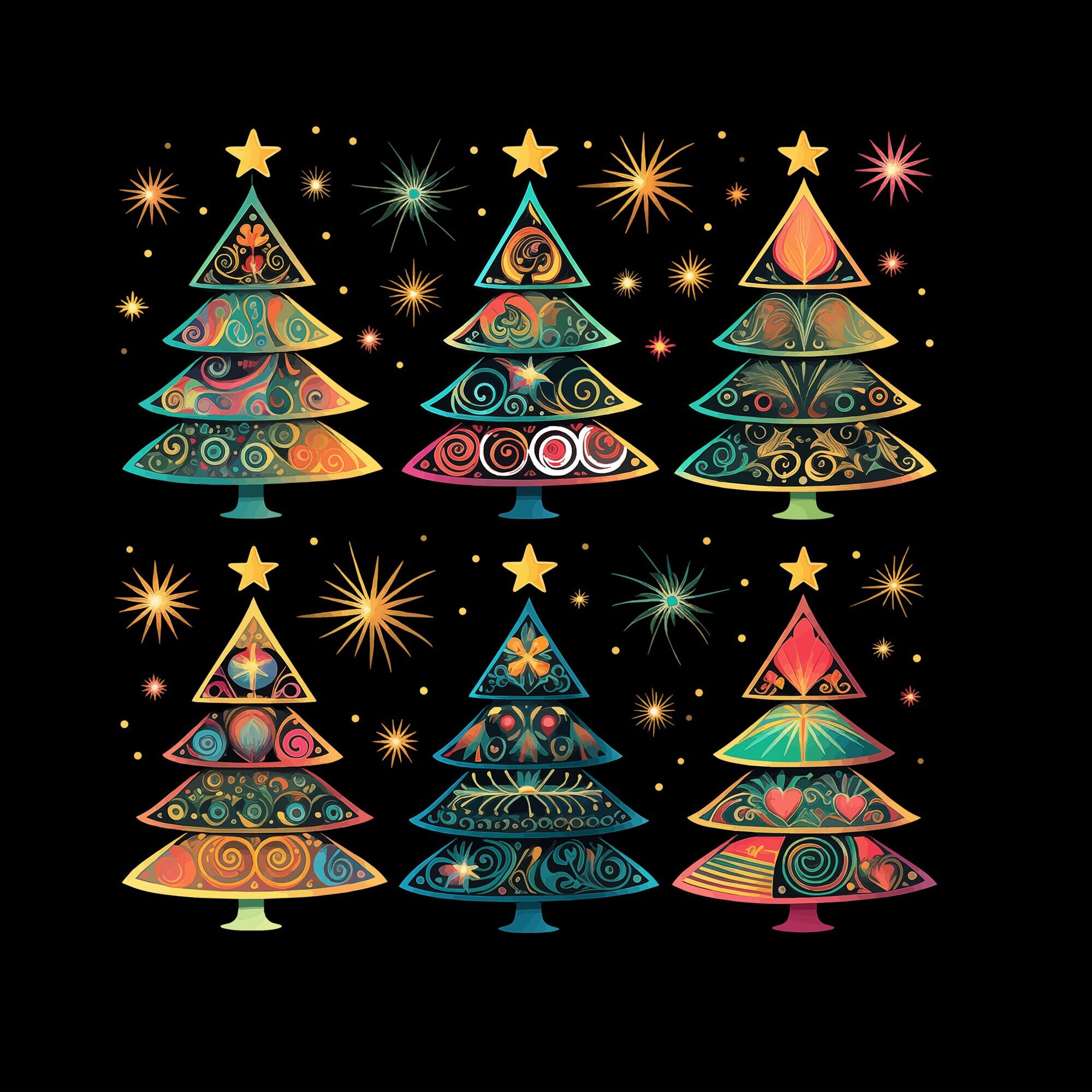 Beautiful Rainbow Xmas Trees and Stars SVG, Downloadable Christmas Tree ...