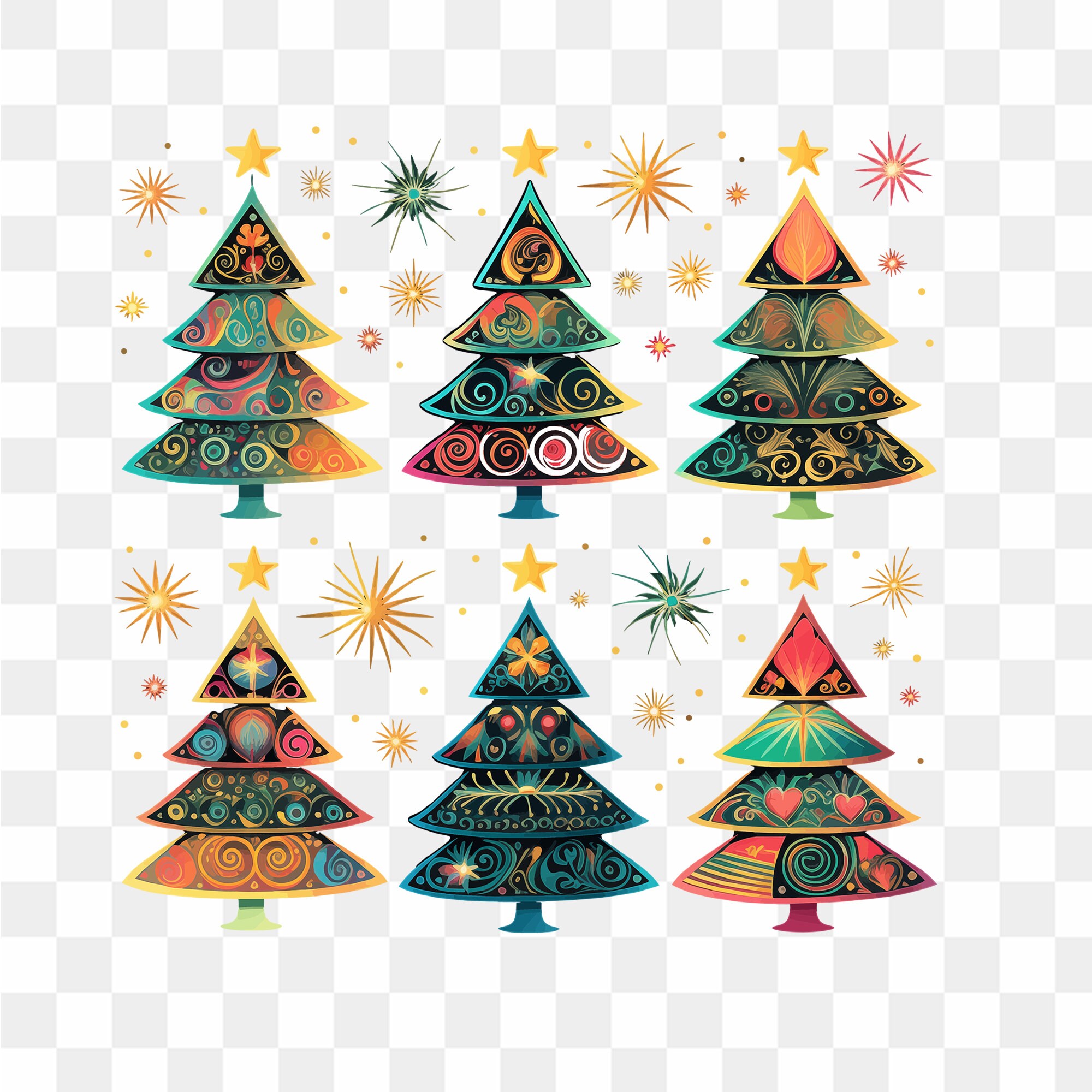 Beautiful Rainbow Xmas Trees and Stars SVG, Downloadable Christmas Tree ...