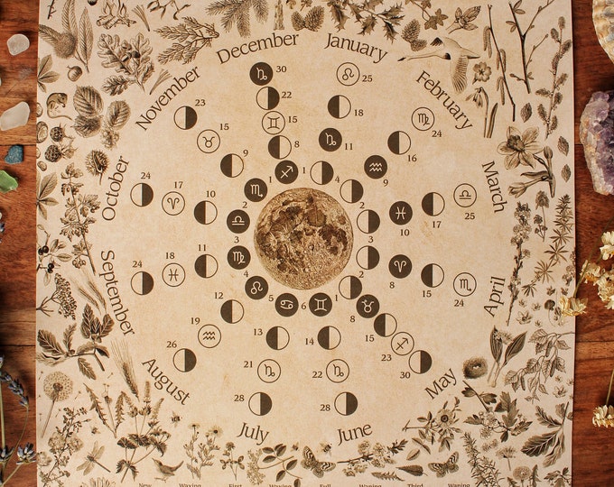 Large Lunar Calendar 2024 11x14 Print, Moon Phases. Pagan. Moon ...