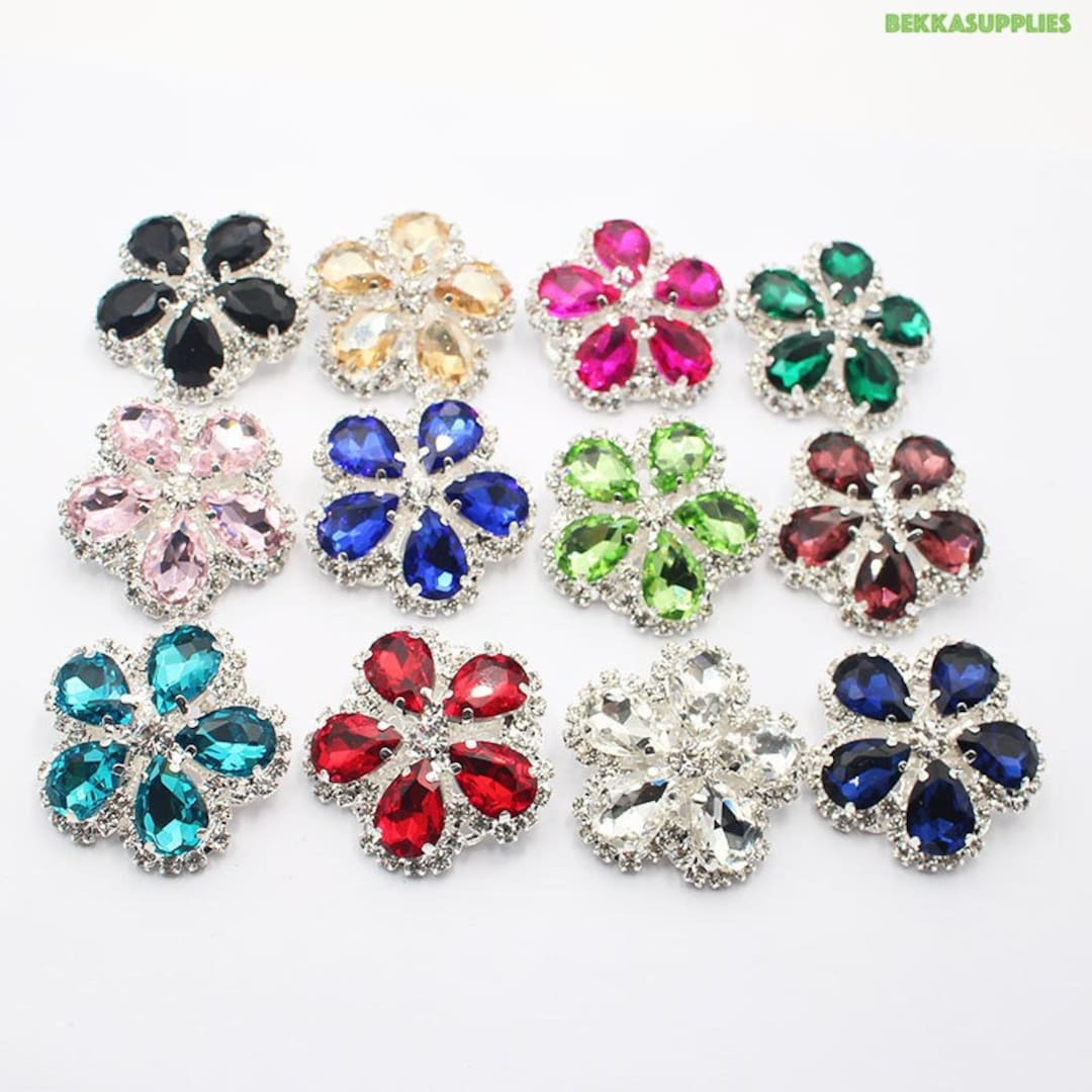 5pcs 37mm Rhinestone Shank Button--flower Shape Design--diy Sewing ...