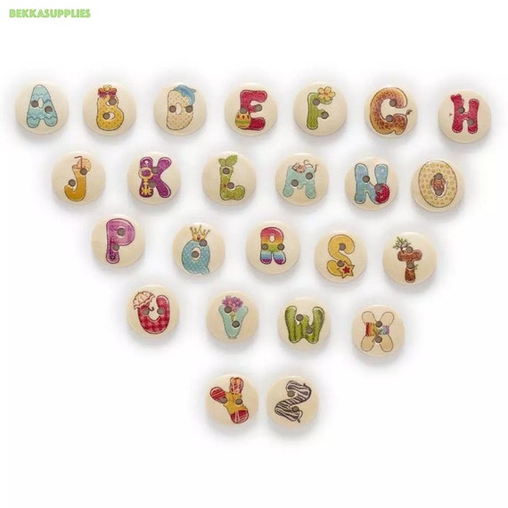 15mm 50pcs 3 Style Alphabet Round Wood Button | Etsy