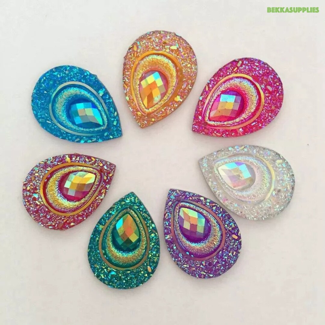 20pcs 2-hole AB Resin Teardrop Peacock Eye Flat Back Rhinestone ...