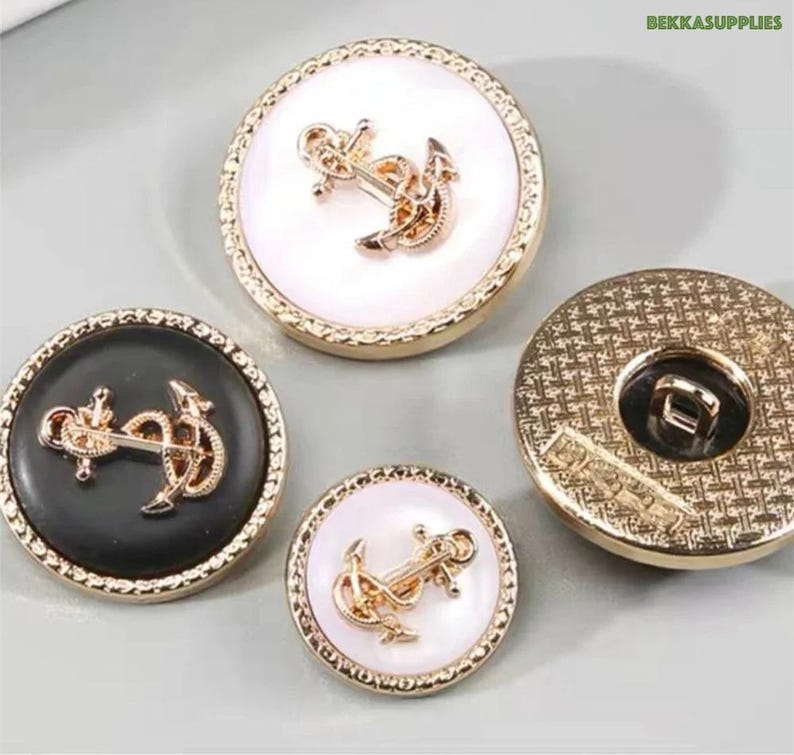 10pcs 15mm/25mm Round Anchor Design Metal Button With Gold Trim in ...