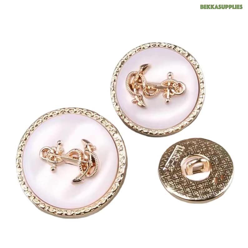 10pcs 15mm/25mm Round Anchor Design Metal Button With Gold Trim in ...