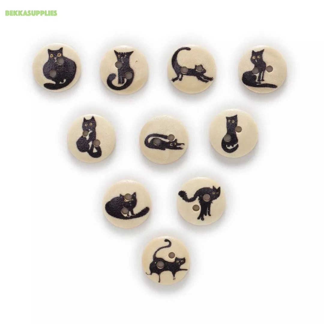 15mm 50pcs - Black Cat Round Wood Button #scrapbook #DIY Children's ...