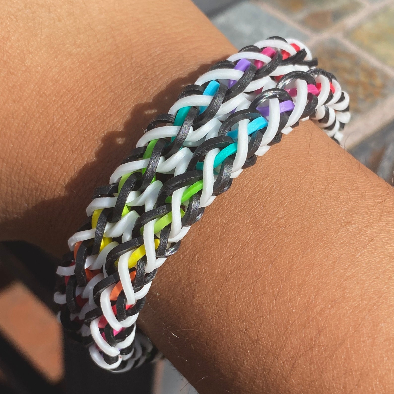 Rainbow Tire Track Black and White Rainbow Loom Rubber Band - Etsy
