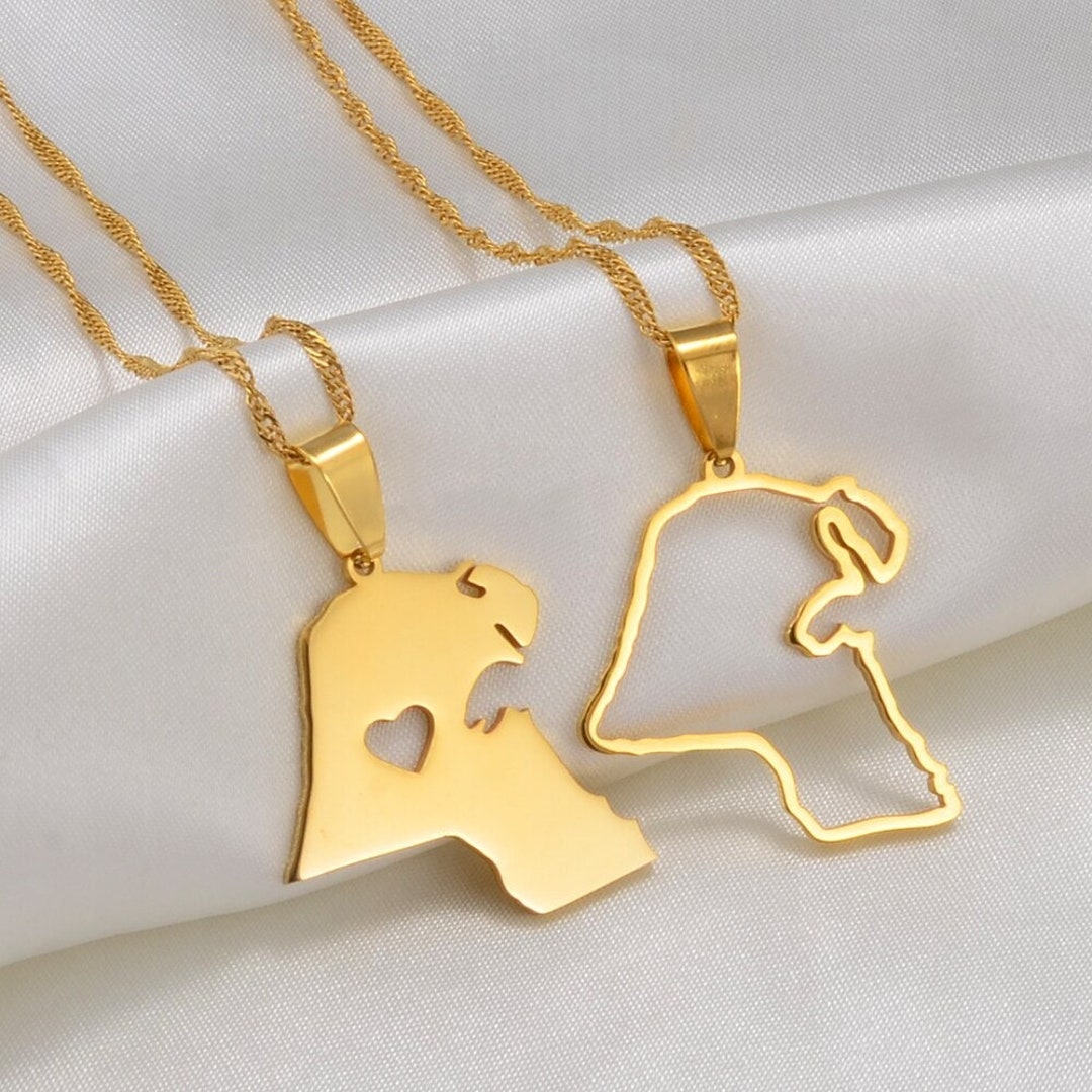 KUWAIT Necklace 18K Gold Plated Map of Kuwait Kuwaiti - Etsy