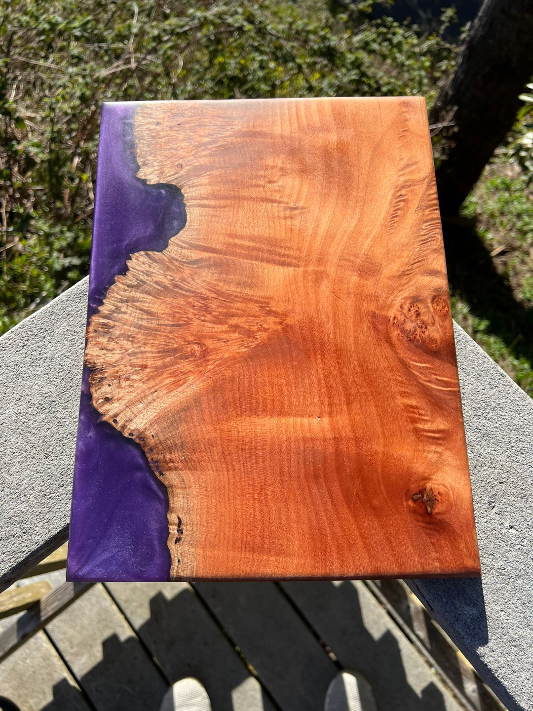 Beautiful River Style Myrtlewood and Purple Epoxy Cutting/serving Board ...