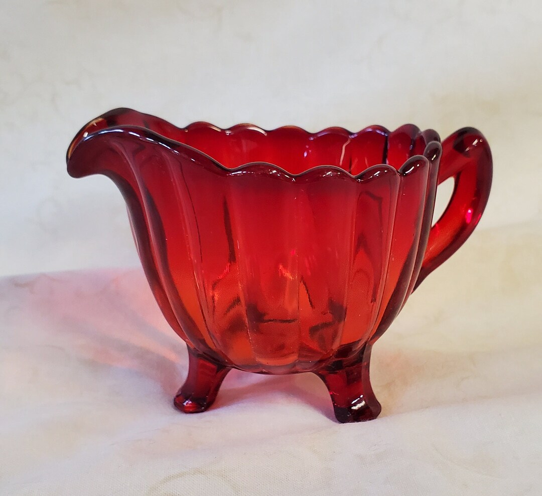 Vintage Amberia Ruby Red Footed Creamer, Depression Glass, Collectible ...