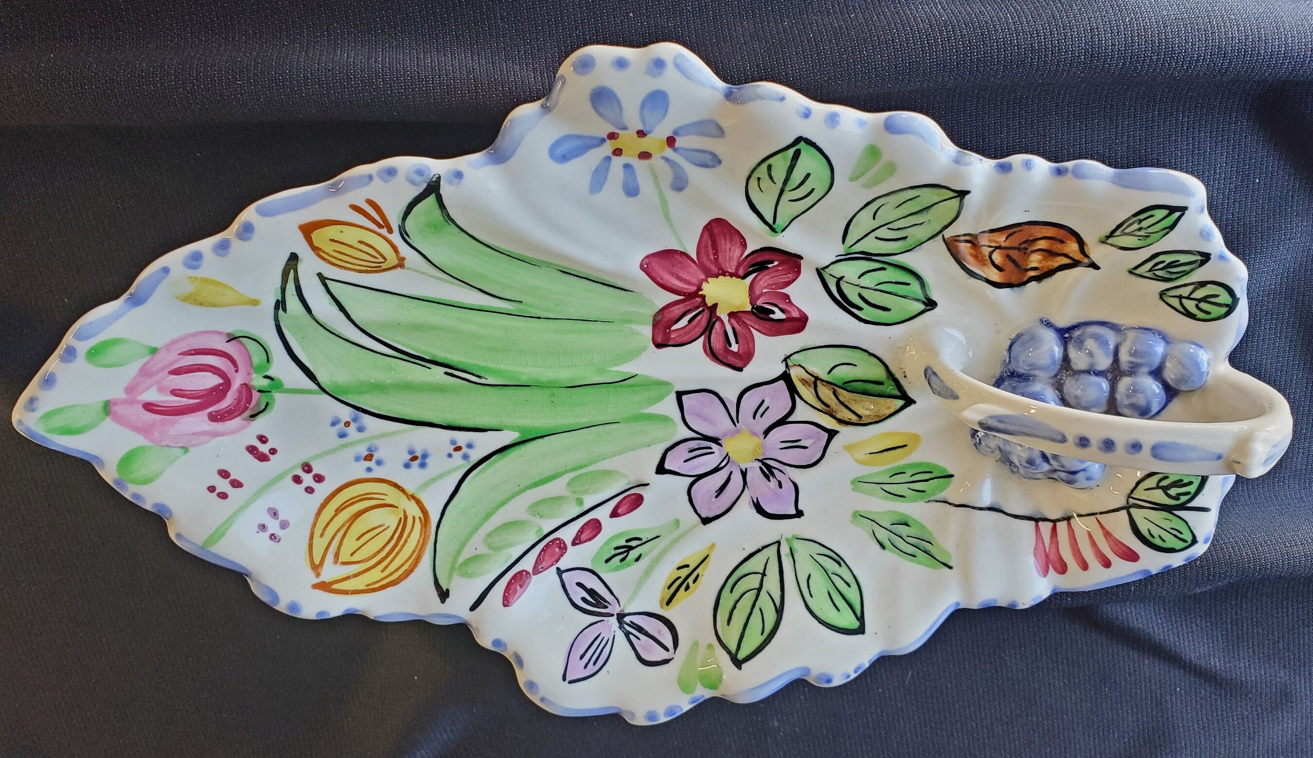 Blue Ridge Southern Potteries, Inc. Hand Painted Leaf Shaped Serving ...