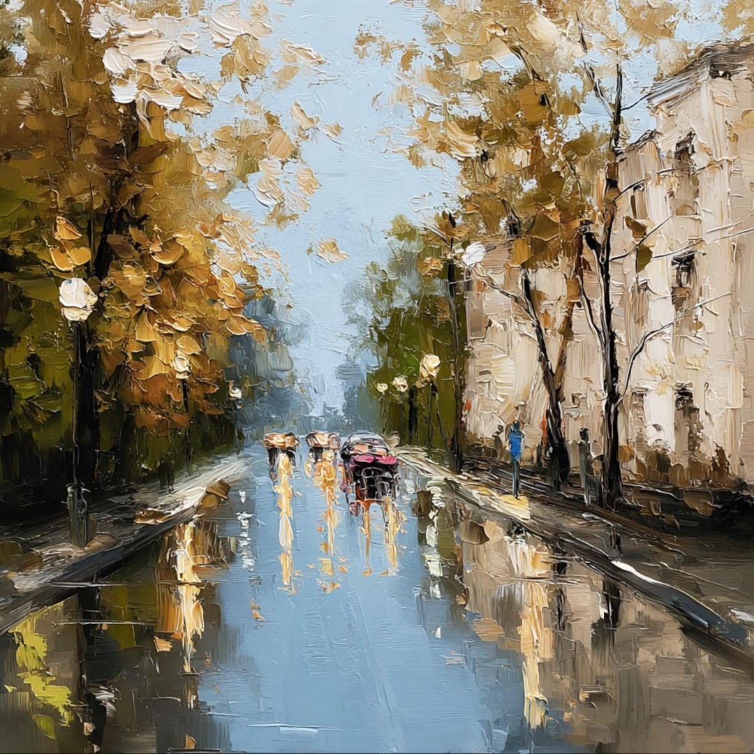 Prague Rainy Street Oil Painting European City Scene Original Wall Art ...