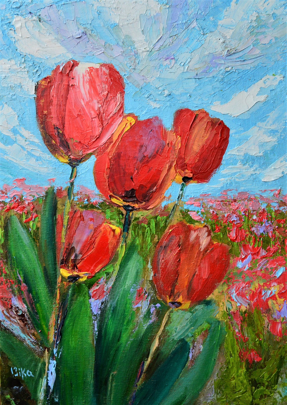 Tulips Original Oil Painting Spring Art Flowers Tulips | Etsy