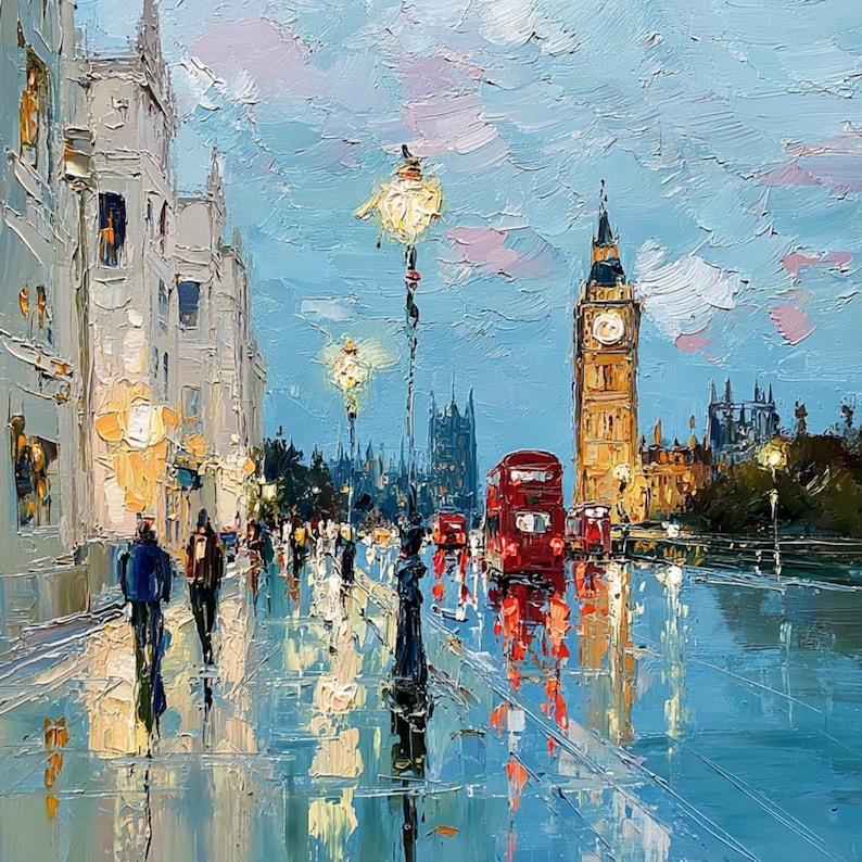 London Evening Street Oil Painting European City Scene Original Wall ...