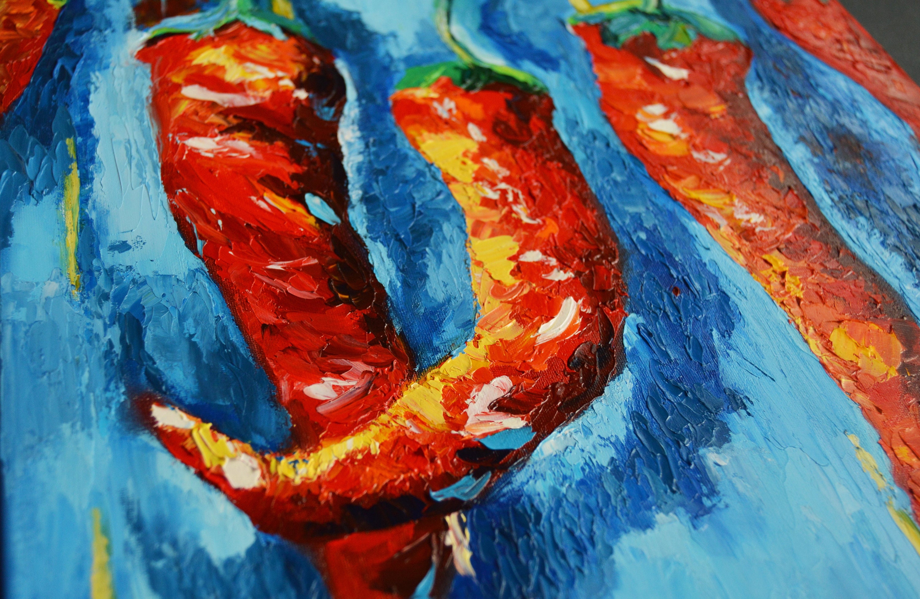 Red Peppers Oil Painting Original Impressionist Colorful Red Hot Chili ...