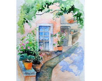 Italian Courtyard Painting - Etsy
