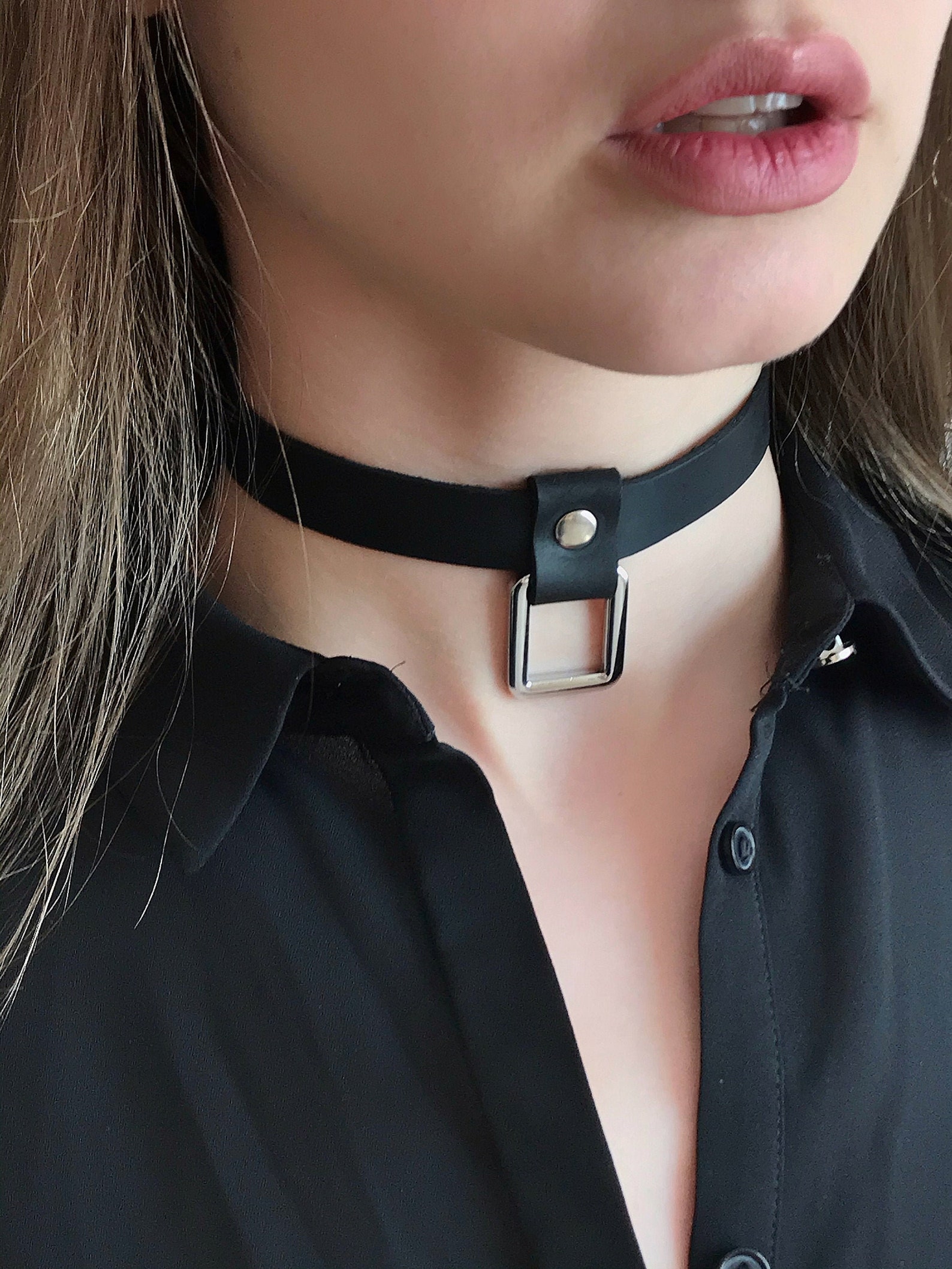 Choker With Pendant Leather Choker Collar With Pendant | Etsy