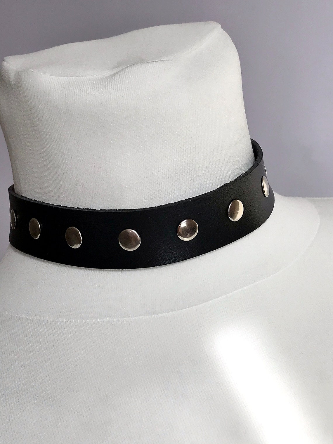 Basic rivets choker leather choker collar biker choker | Etsy