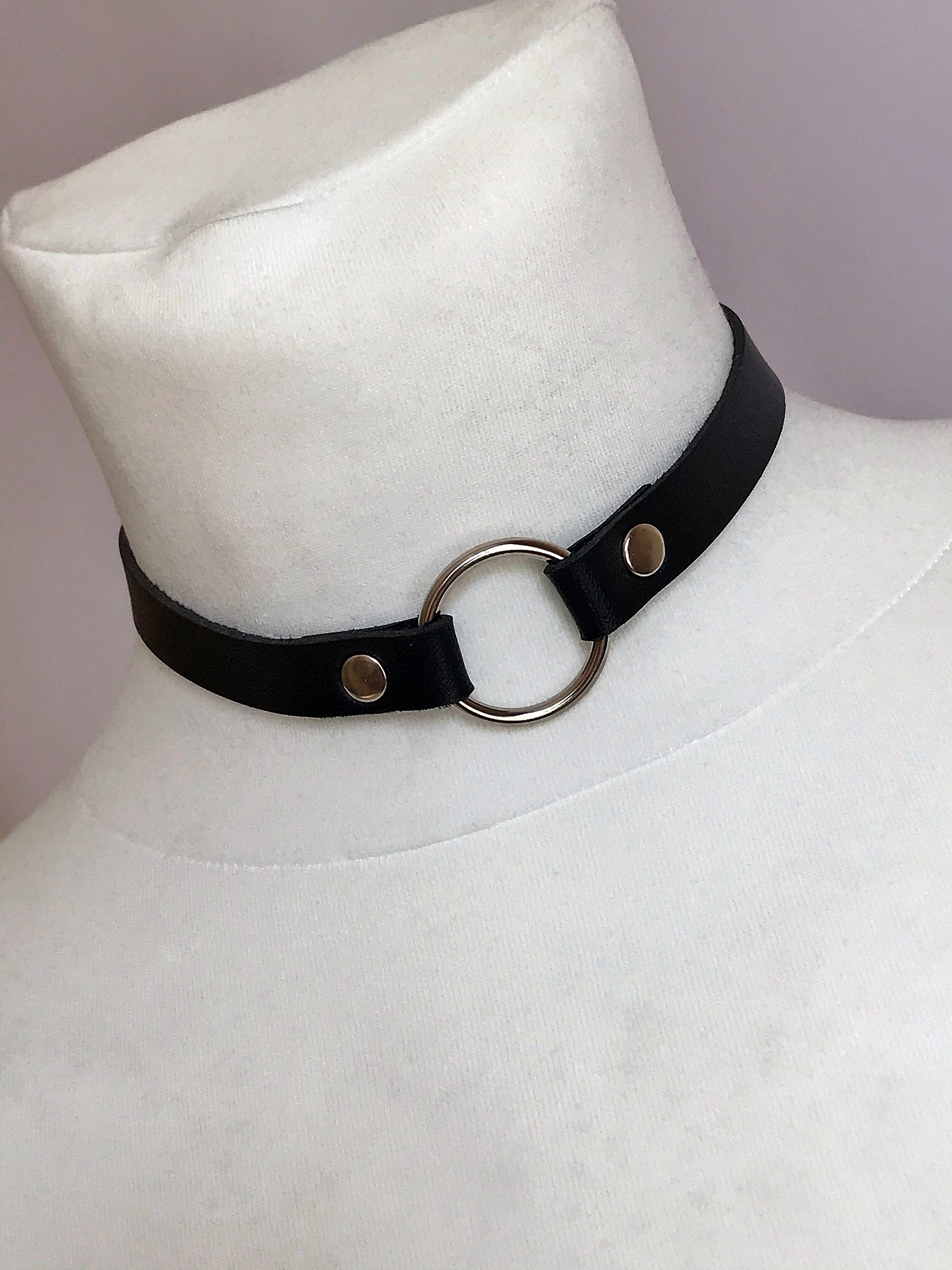 Basic choker with mini o-ring leather choker collar with | Etsy