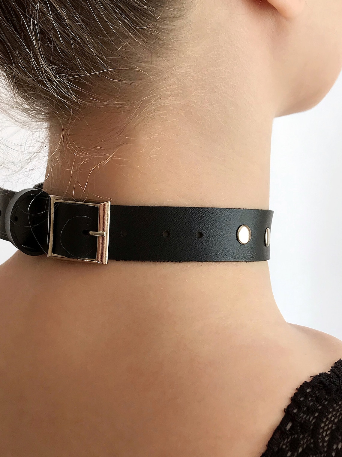 Basic rivets choker leather choker collar biker choker | Etsy
