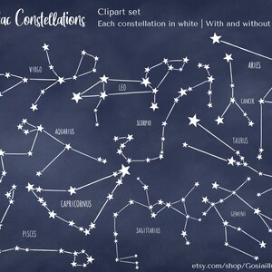 Zodiac Constellations clipart set, Star Signs hand drawn cliparts ...