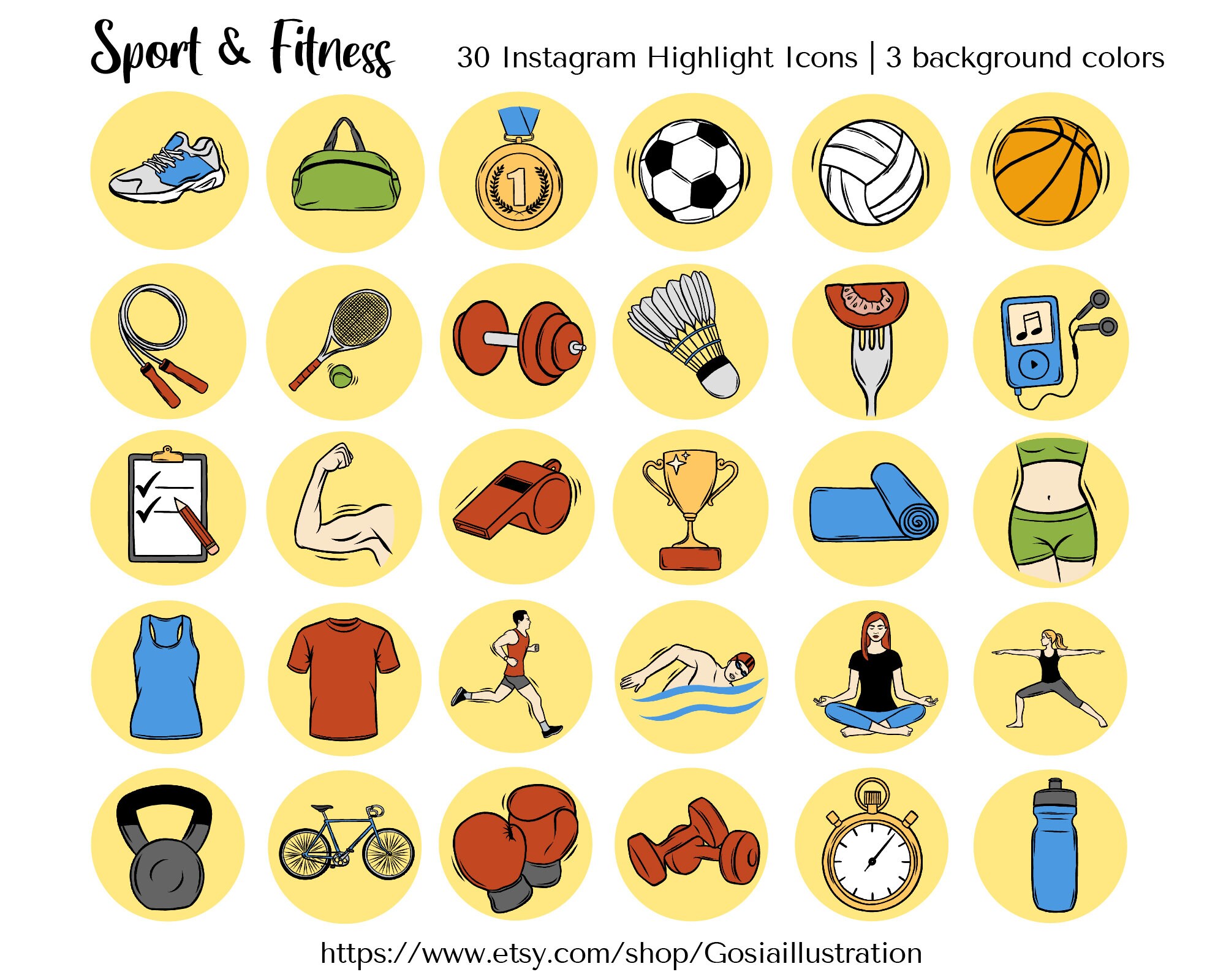 Sport Instagram Highlight Icons, Fitness & Health Hand Drawn Icons ...