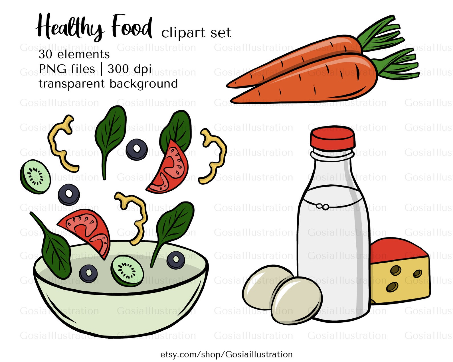 Healthy Food Clipart Set, Hand Drawn Food Clipart, Fruits and ...