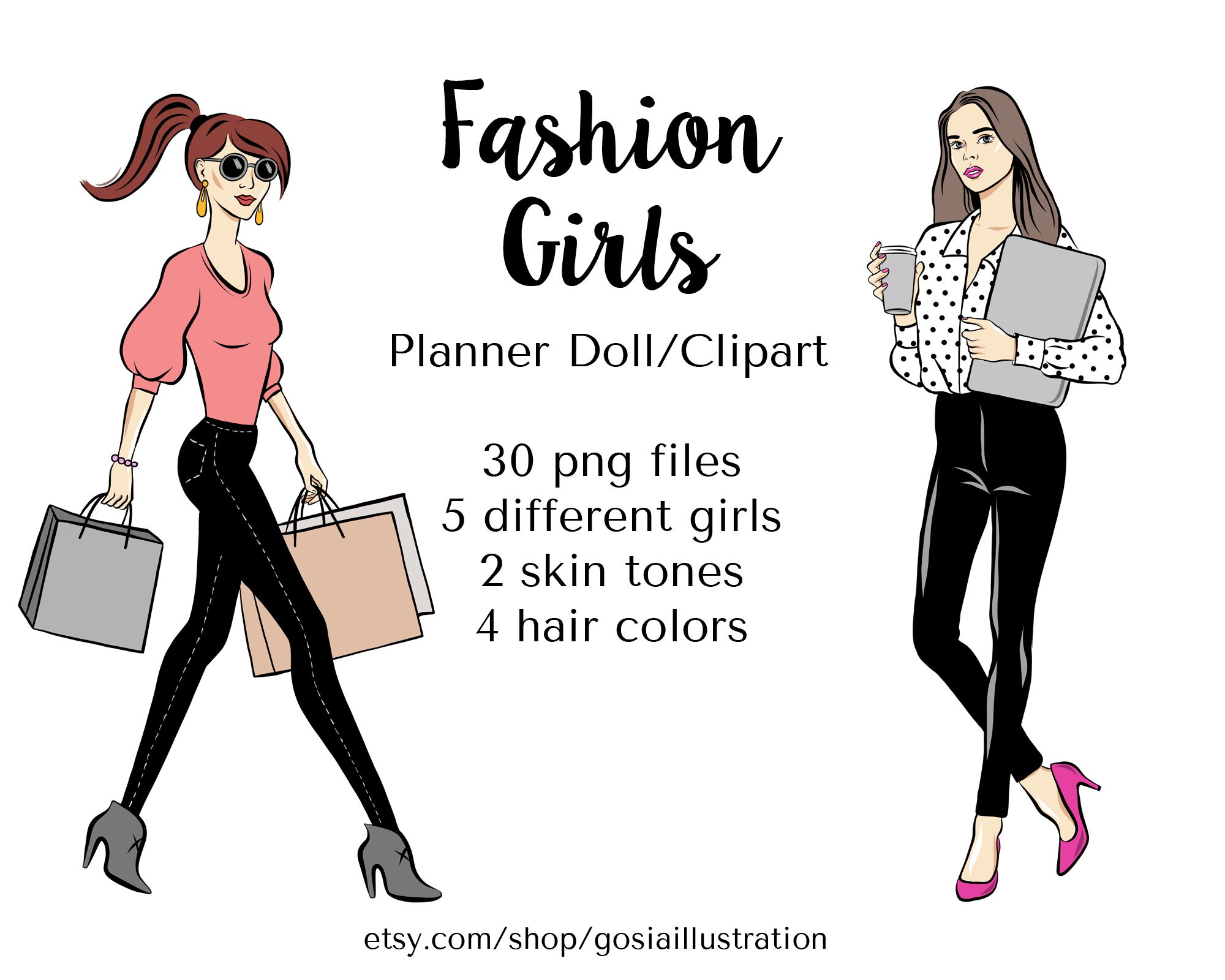 Fashion Girls Clipart Set, Illustration Clipart, Planner Doll, Planner ...