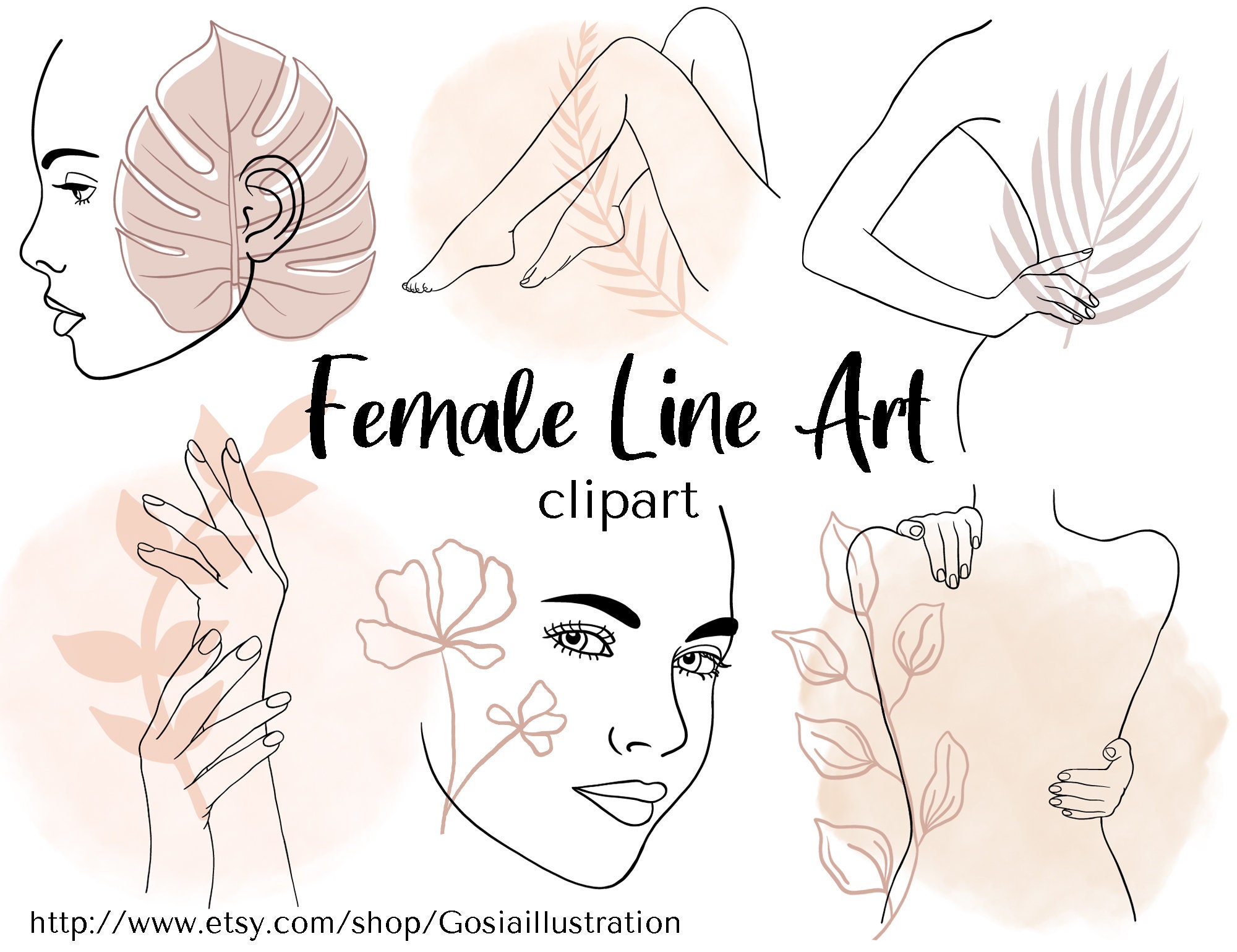 Female Line Art Cliparts, Hand Drawn Elements, One Line Art Clipart ...