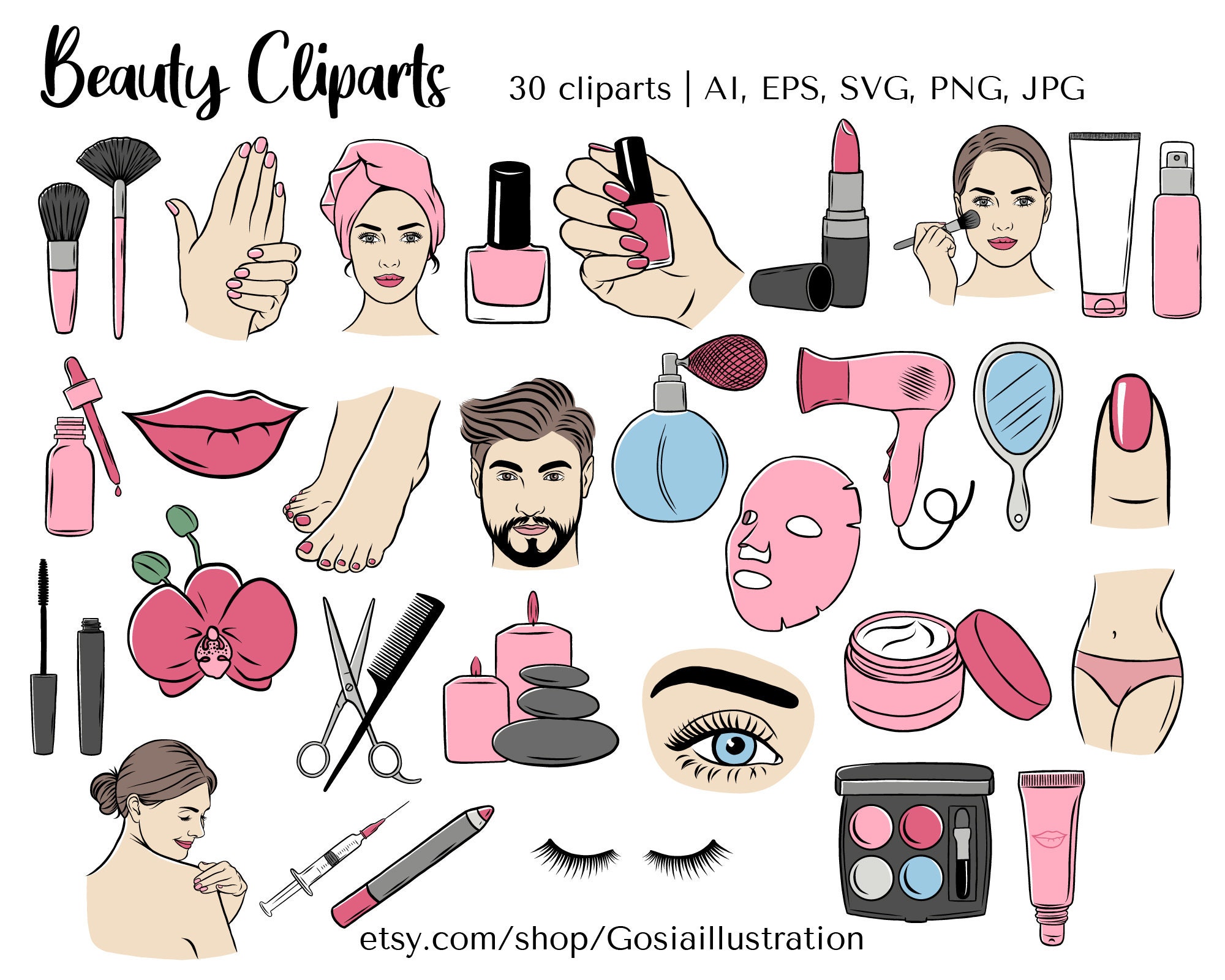 Beauty & Make up Cliparts, Clipart Set, Cosmetics Clipart, Spa, Nail ...