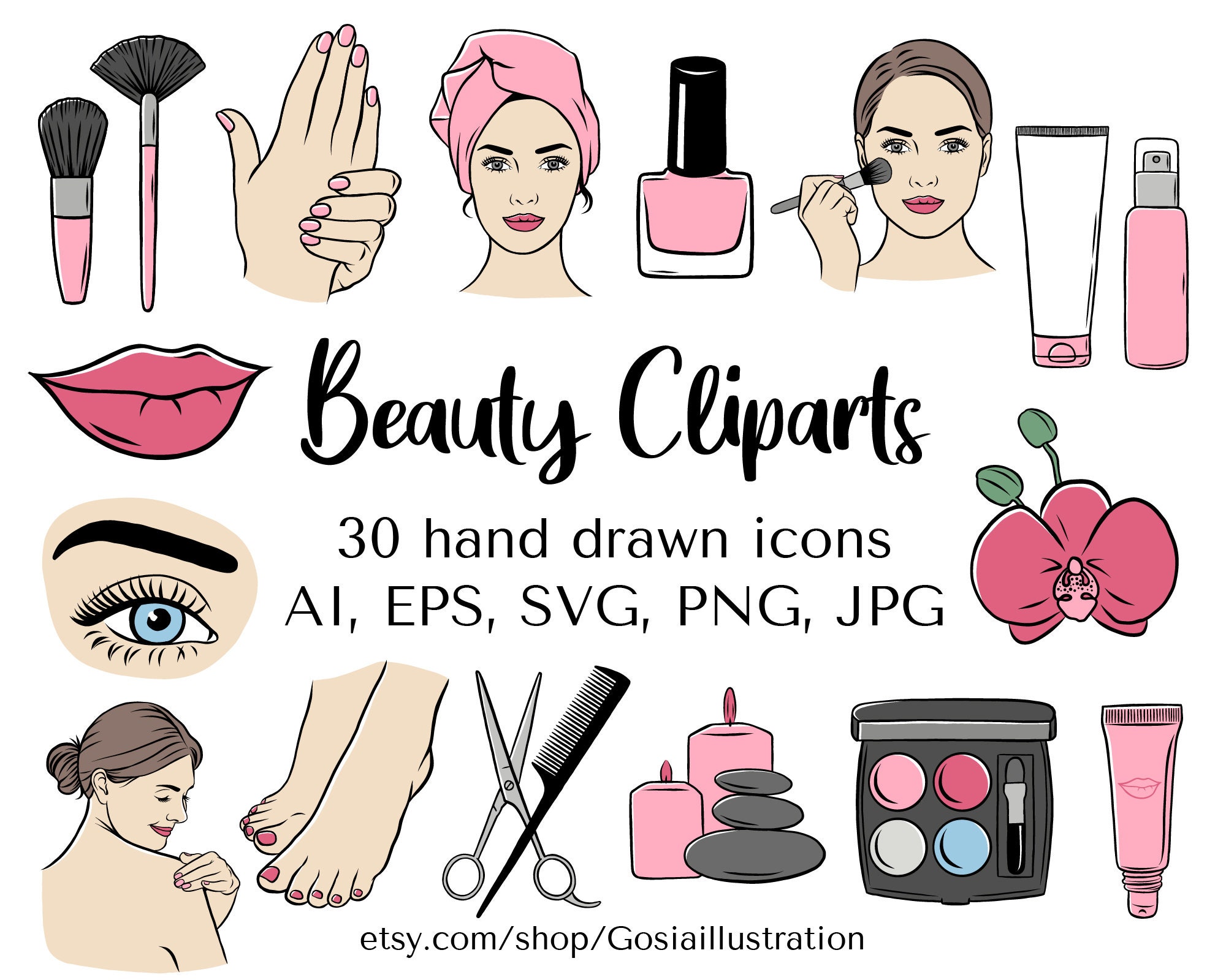 Beauty & Make up Cliparts, Clipart Set, Cosmetics Clipart, Spa, Nail ...