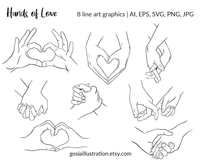 Holding Hands, Line Art Vector Graphics, Couple, Love, Heart Shape ...