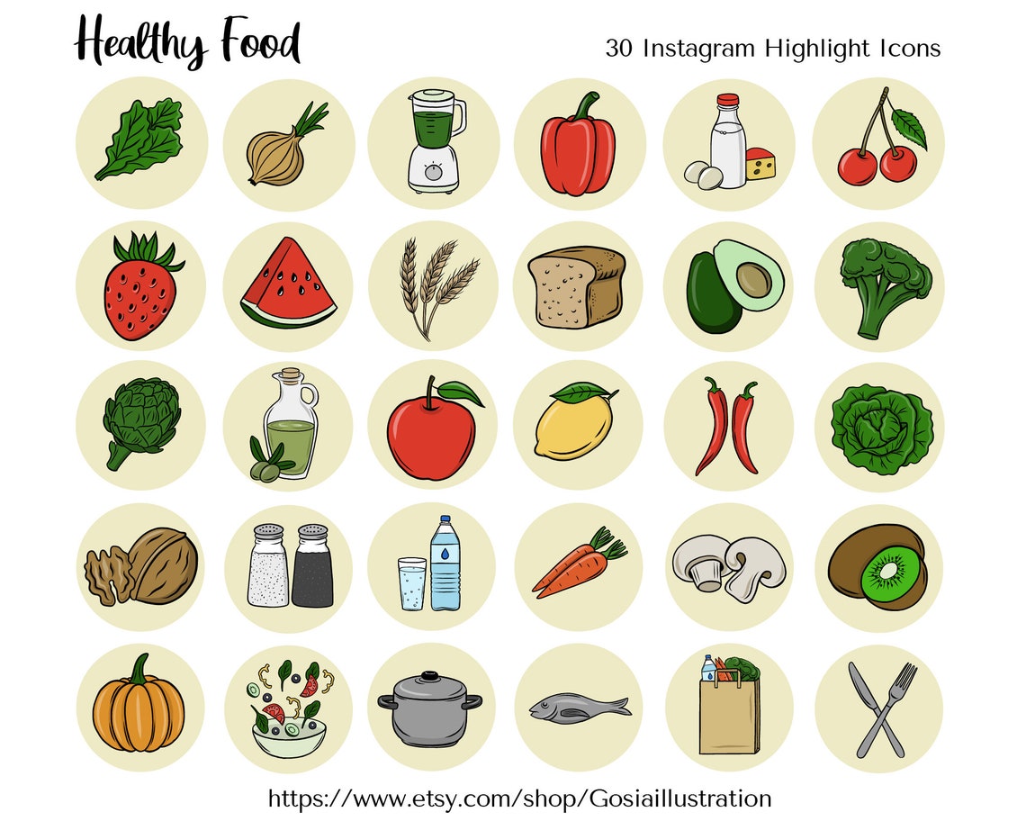 Healthy Food Instagram Highlight Icons, Diet Food Story Covers, Hand ...