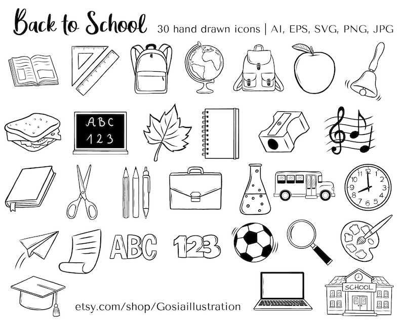 Back to School - Hand Drawn Icons, Doodle Icons, School Clipart, School ...
