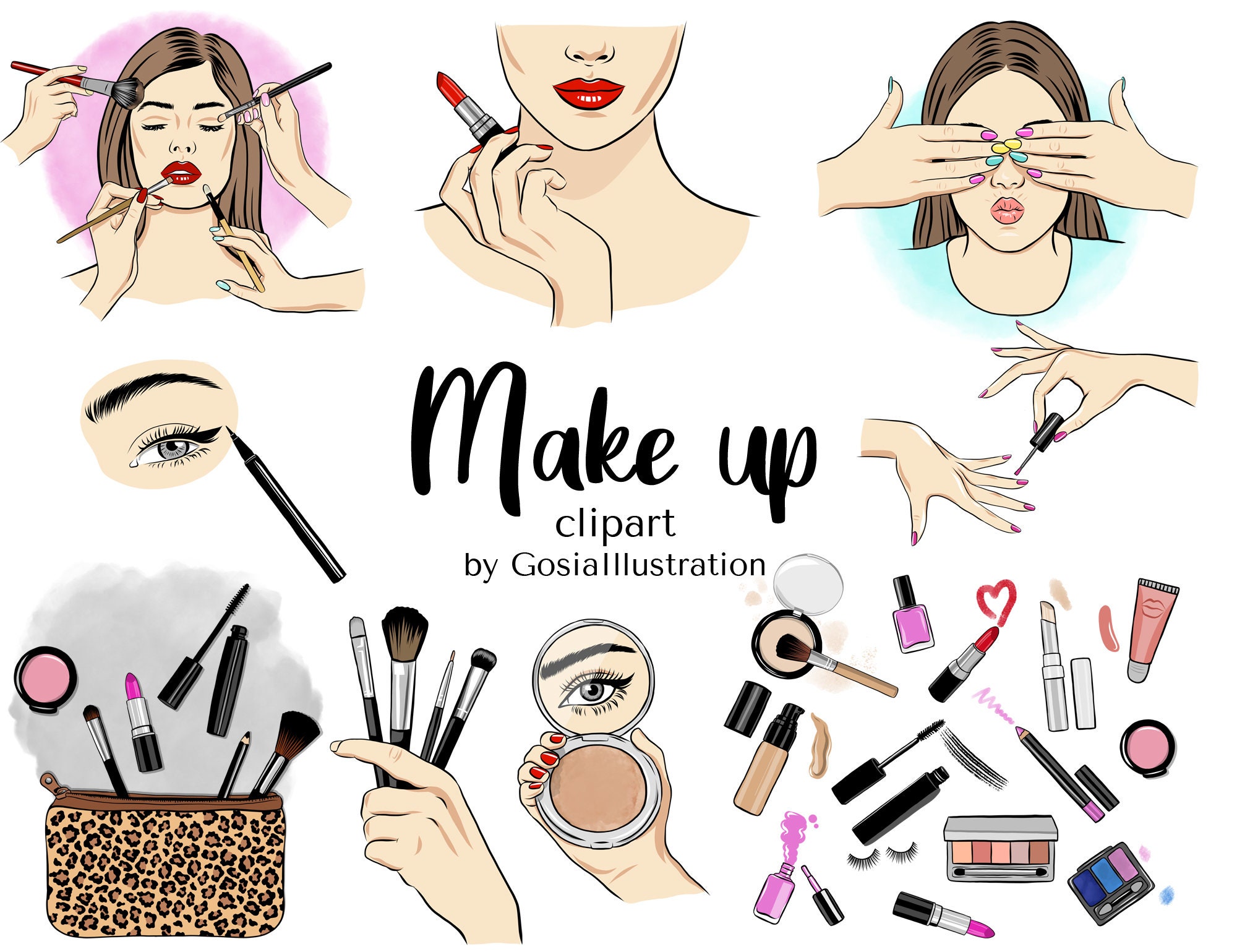 Make up Clipart, Beauty Illustrations, Cosmetic Set, Cosmetic Clipart ...