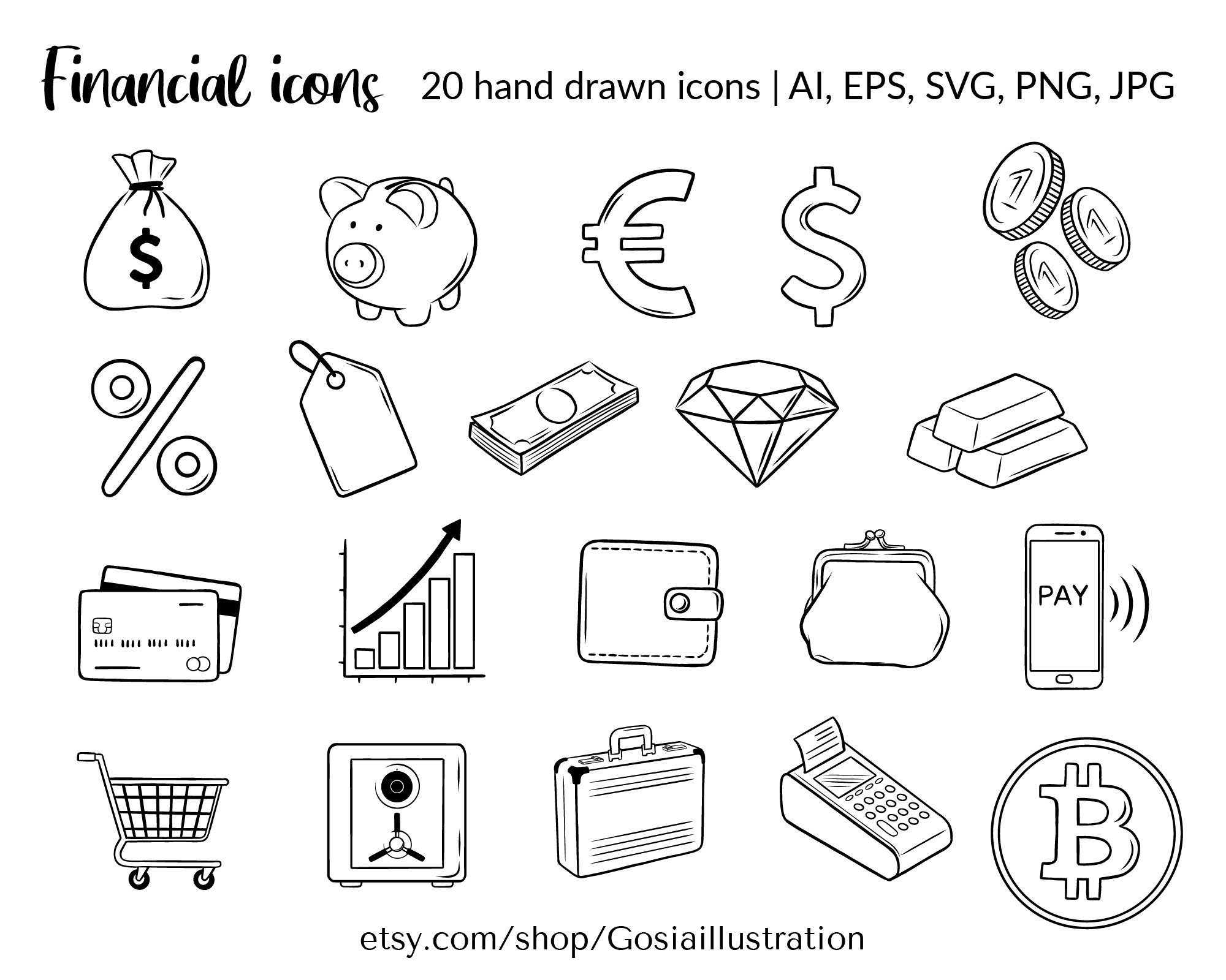Money Icons, Economy, Budget Hand Drawn Icons, Doodle Icons, Finances ...