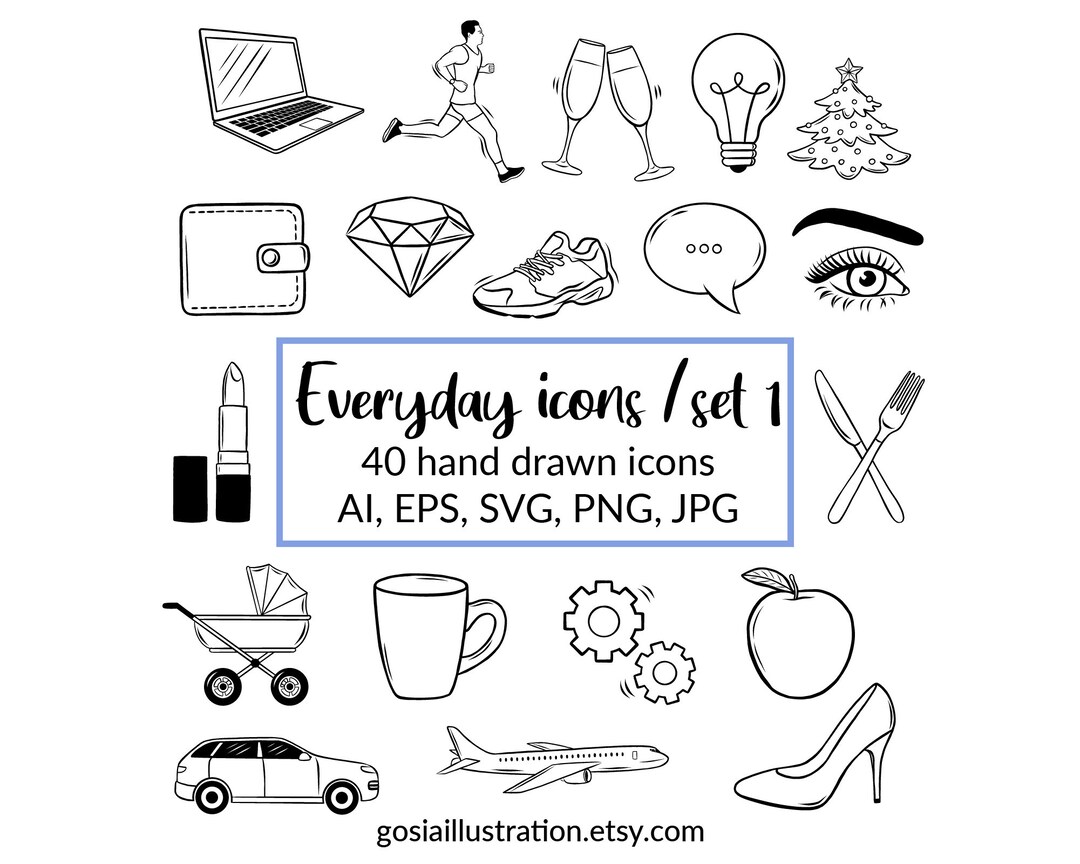 Everyday Icons, Lifestyle Hand Drawn Icons, Planner Line Icons, Doodle ...