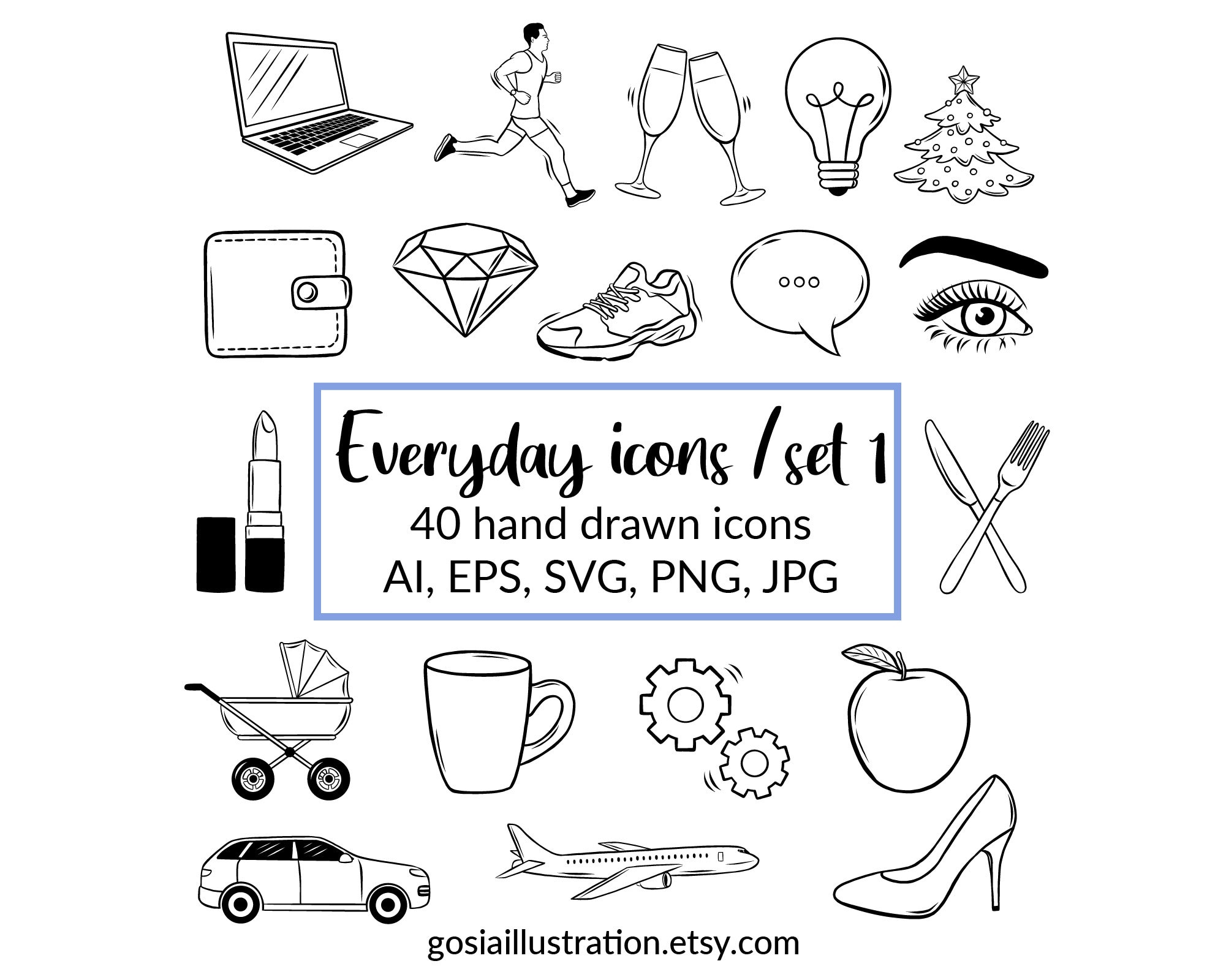 Everyday Icons, Lifestyle Hand Drawn Icons, Planner Line Icons, Doodle ...