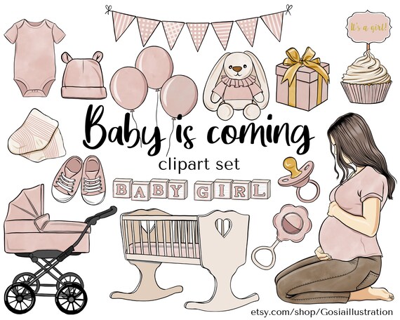 Baby Shower Clipart Set Pastel Blush Pink Baby Shower | Etsy