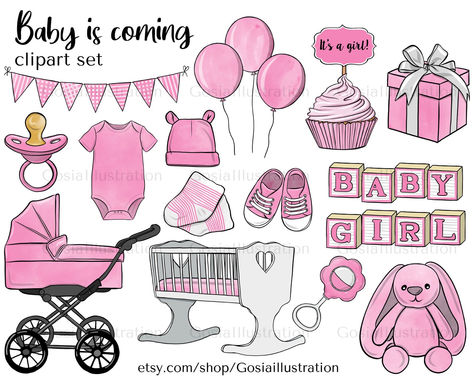 Baby Shower Clipart Set Pink Baby Shower Clipart Pregnant - Etsy