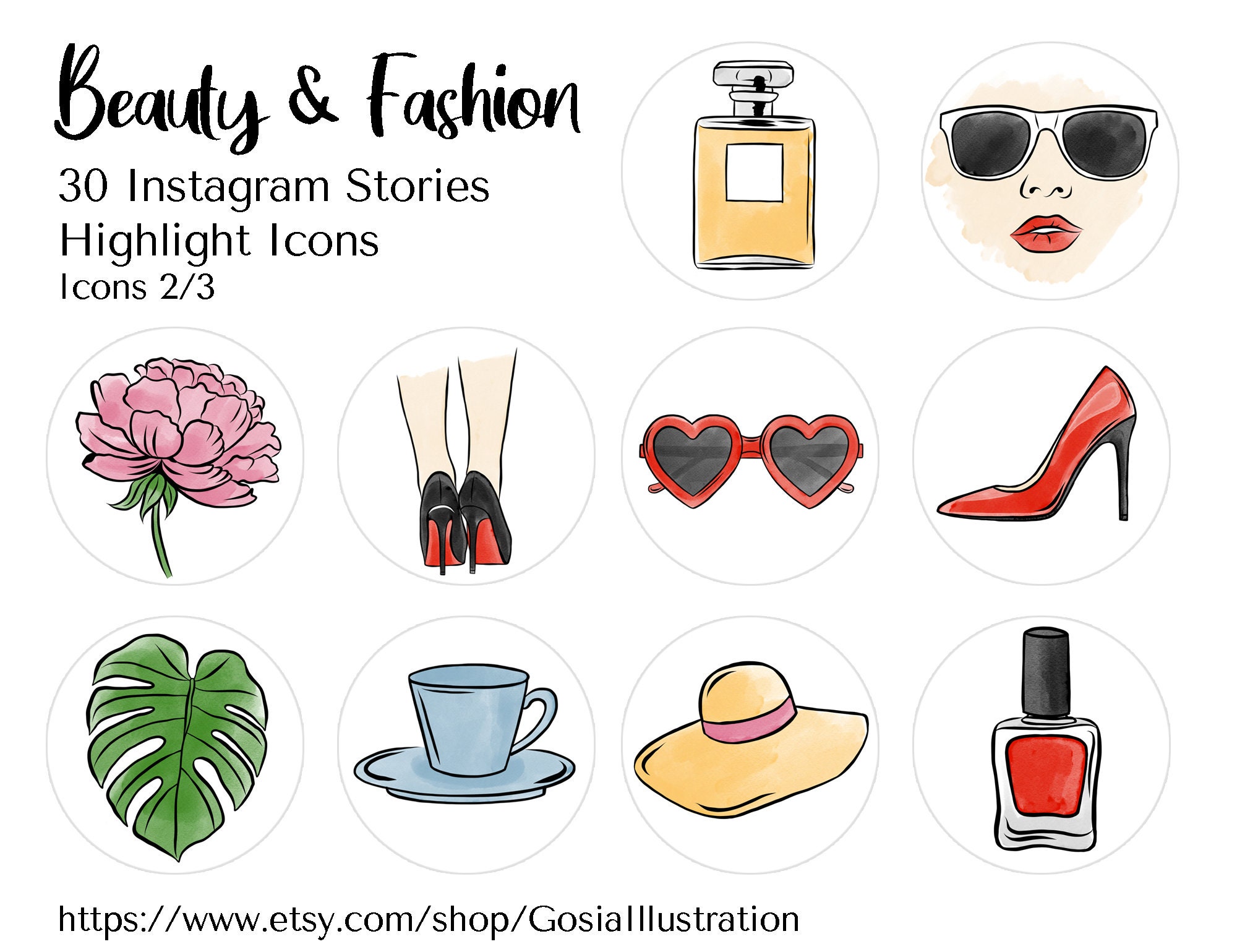 Fashion & Beauty Icons, Instagram Highlight Icons, Watercolor Icons ...