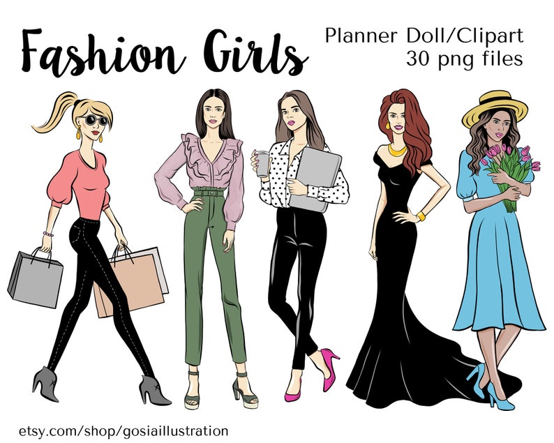 Fashion Girls Clipart Set, Illustration Clipart, Planner Doll, Planner ...