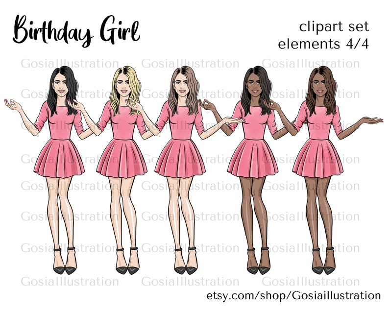 Birthday Girl - Clipart Set, Glam Birthday Party, Pastel, Romantic Girl ...