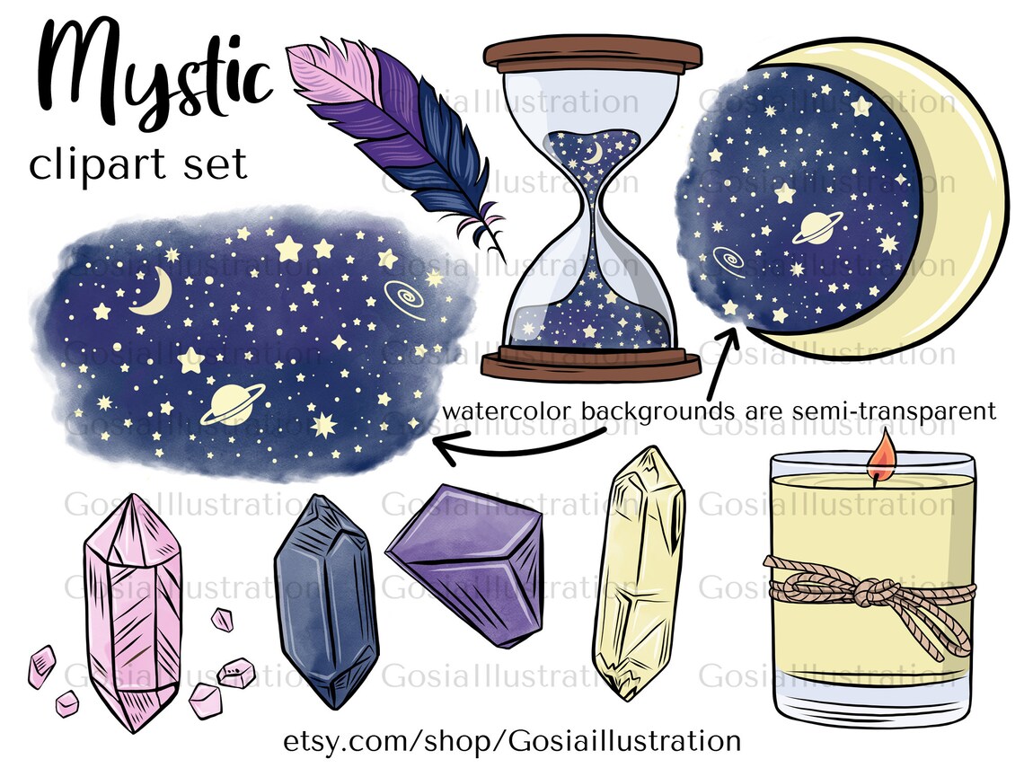 Mystical Clipart Set, Mystic & Celestial Clip Art, Spiritual Graphics, Magic Elements, Moon and ...