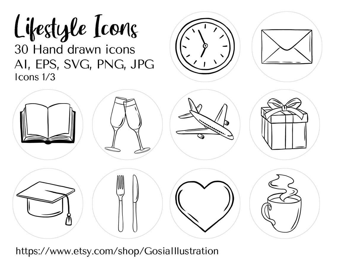 Lifestyle Vector Icons Set, EPS, AI, Png, Svg, Logo Element, Everyday ...