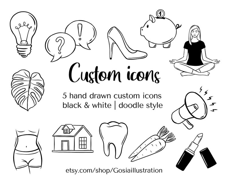 Custom Hand Drawn Icons, Black & White, Doodle Style, Instagram Story ...