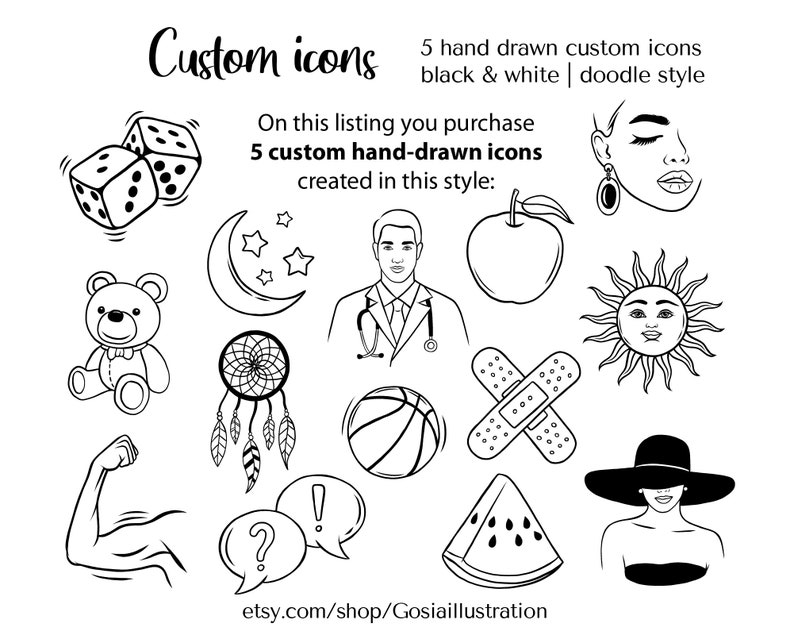 Custom Hand Drawn Icons, Black & White, Doodle Style, Instagram Story ...
