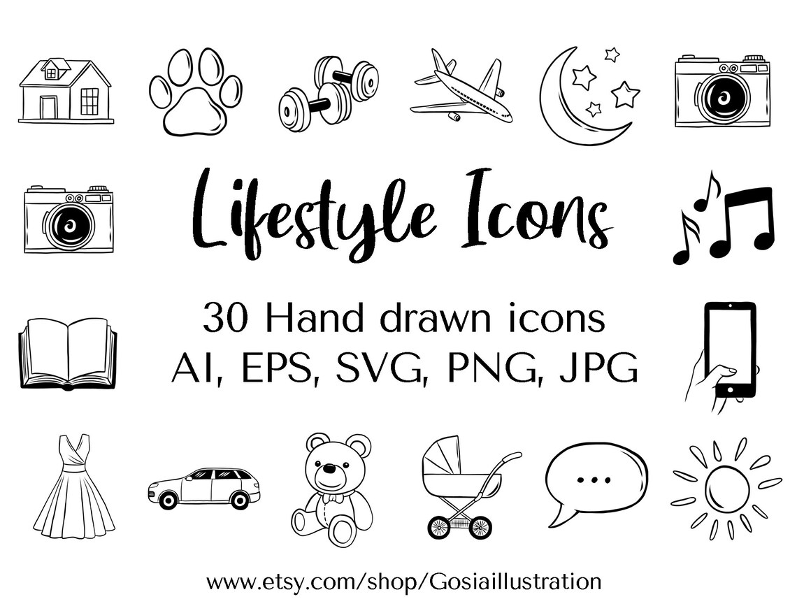 Lifestyle Vector Icons Set, EPS, AI, Png, Svg, Logo Element, Everyday ...