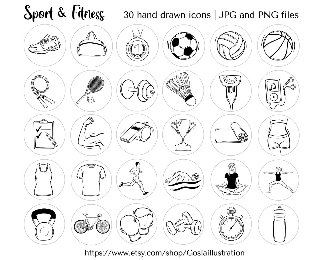 Sport & Fitness Icons, Health Hand Drawn Instagram Highlight Icons, Png ...